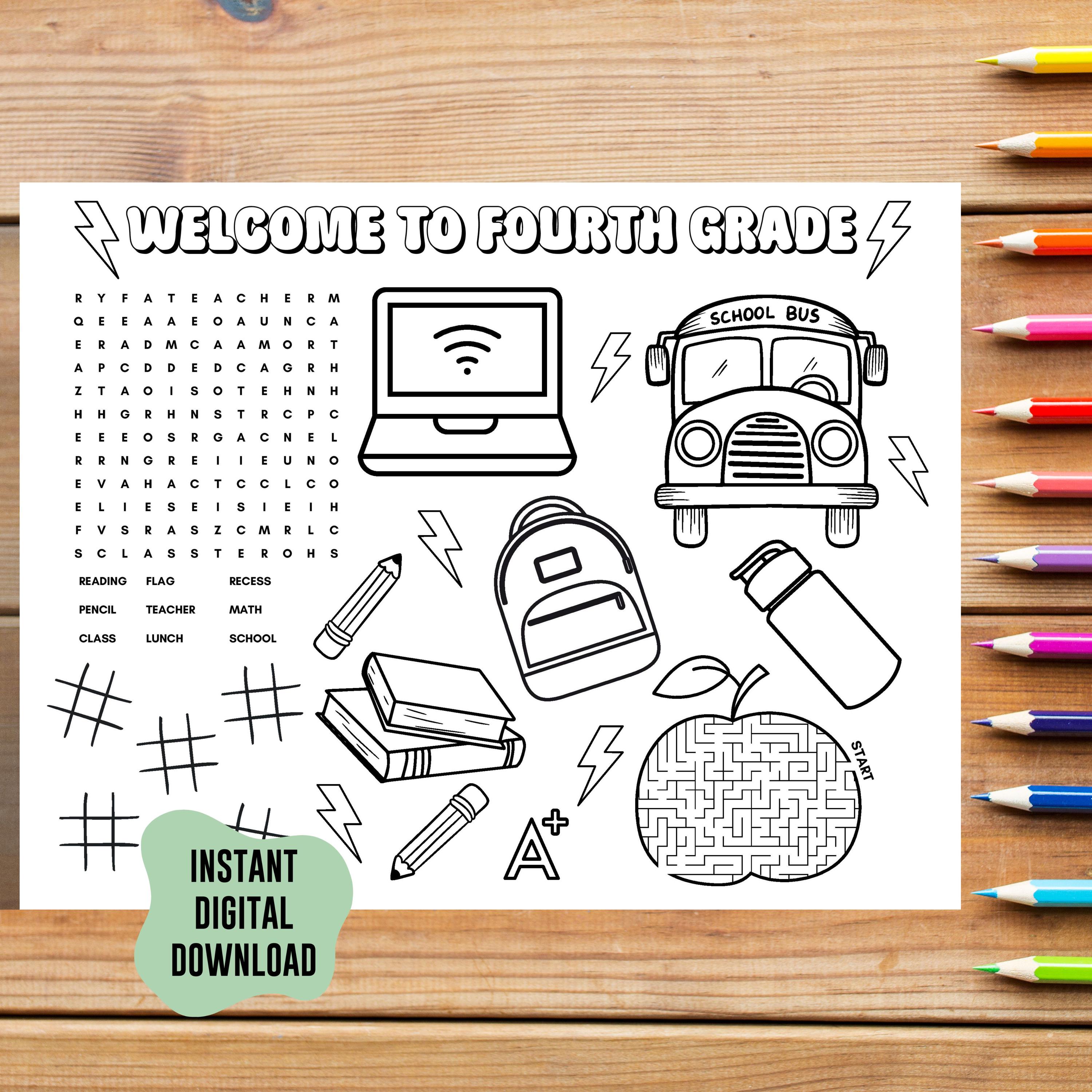 2- Fun Fourth Grade Coloring Activity Sheets, Printable Welcome Game ...