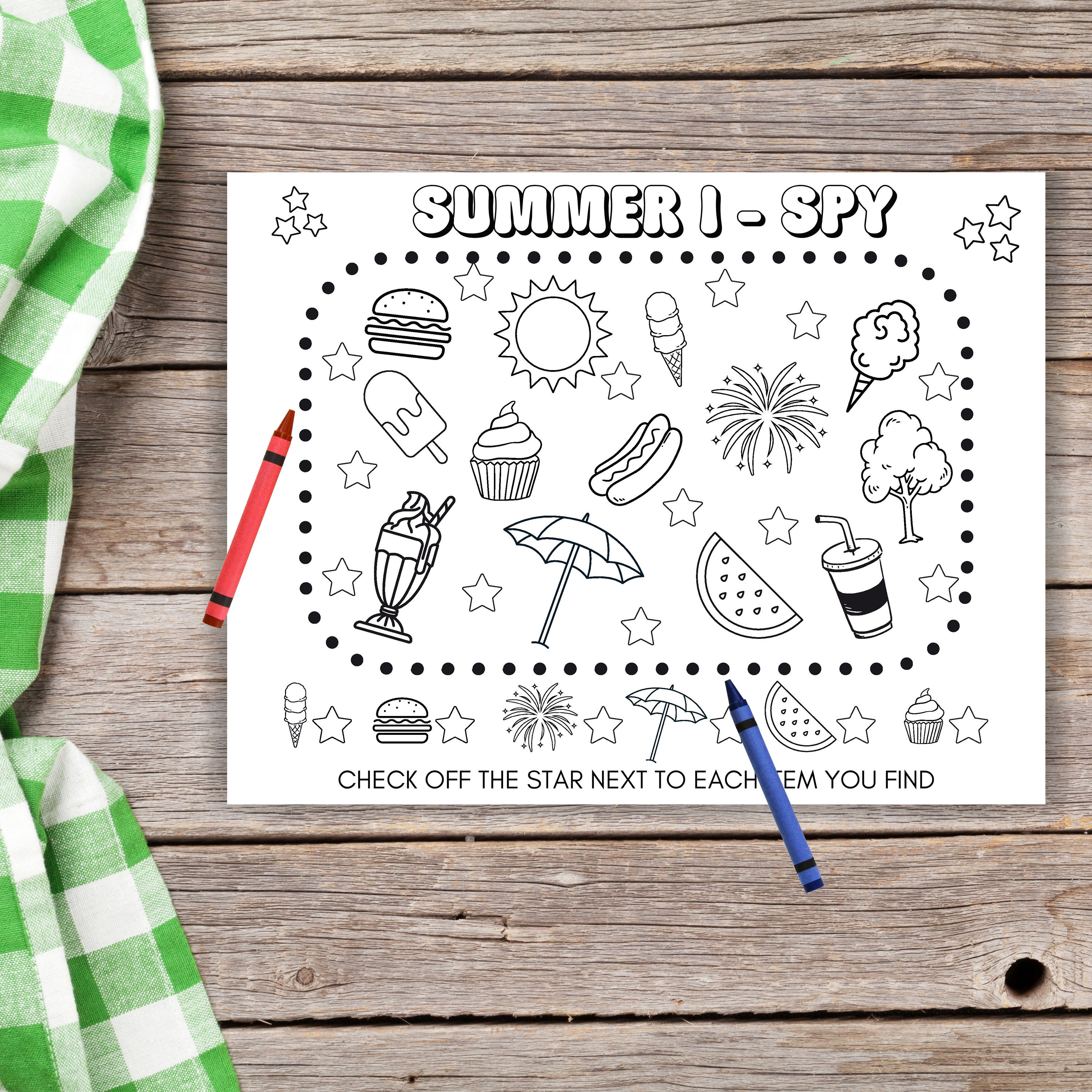 2 Summer Coloring Activity Placemat, Printable Summer Kids Games Gift ...