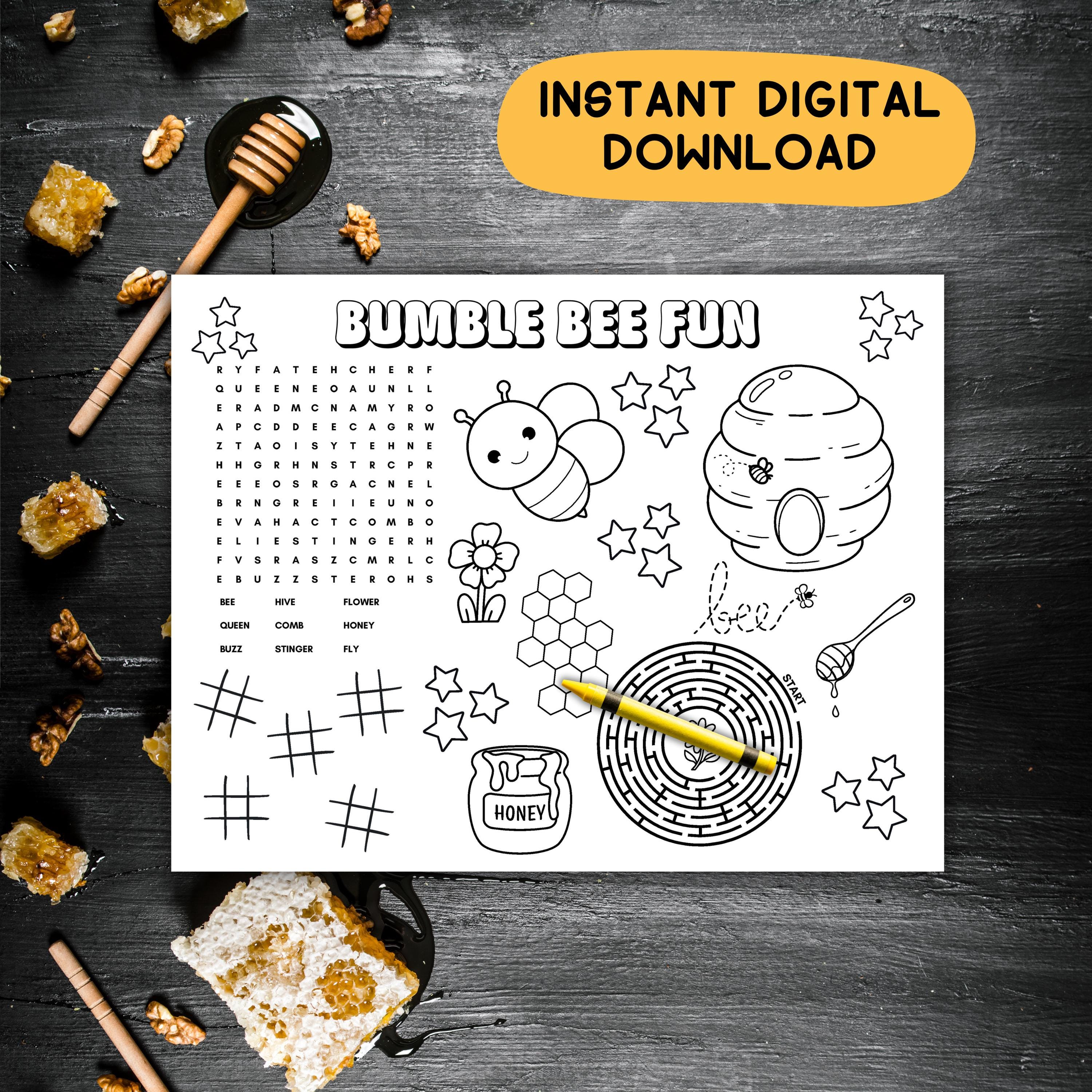Bumble Bee Coloring Sheet, Birthday Party Activity Favor, Kids ...