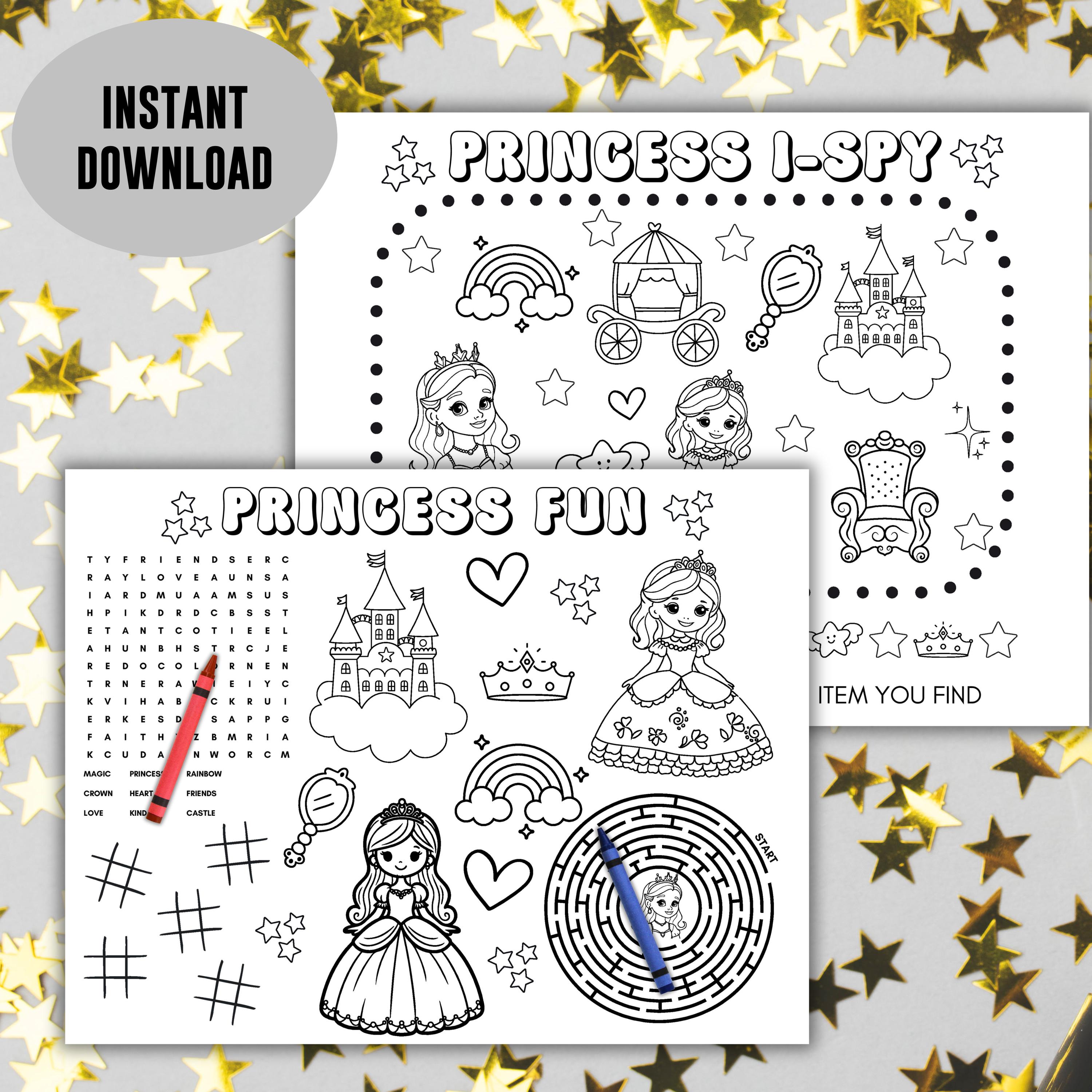 Princess Coloring Pages, Girl Birthday Activity Sheet, Kid Party Favor ...