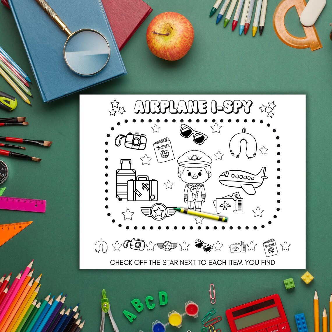 Airplane Kids Coloring Sheet, Printable Airport Vacation Activity Page ...