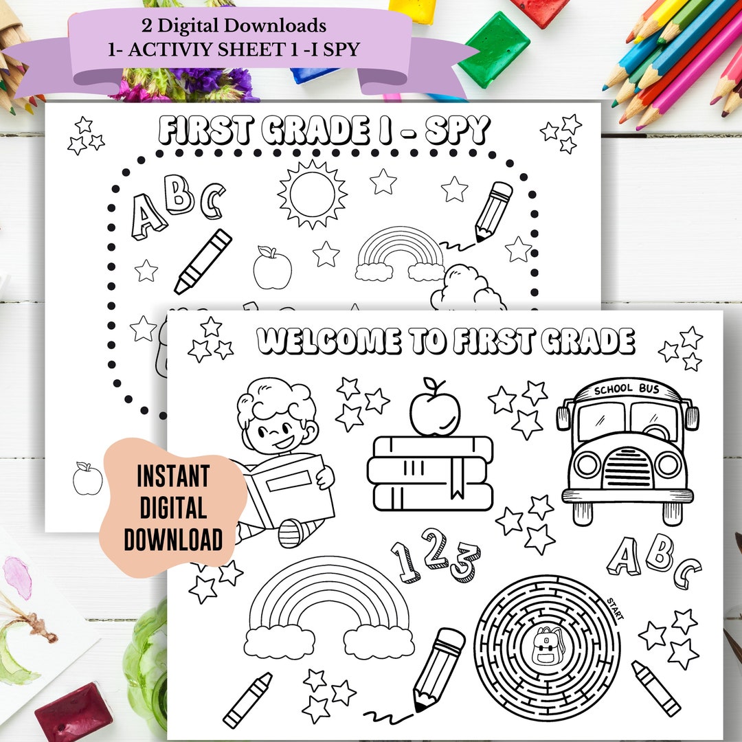 2- First Grade Coloring Activity Sheets, Printable September Kids Game ...