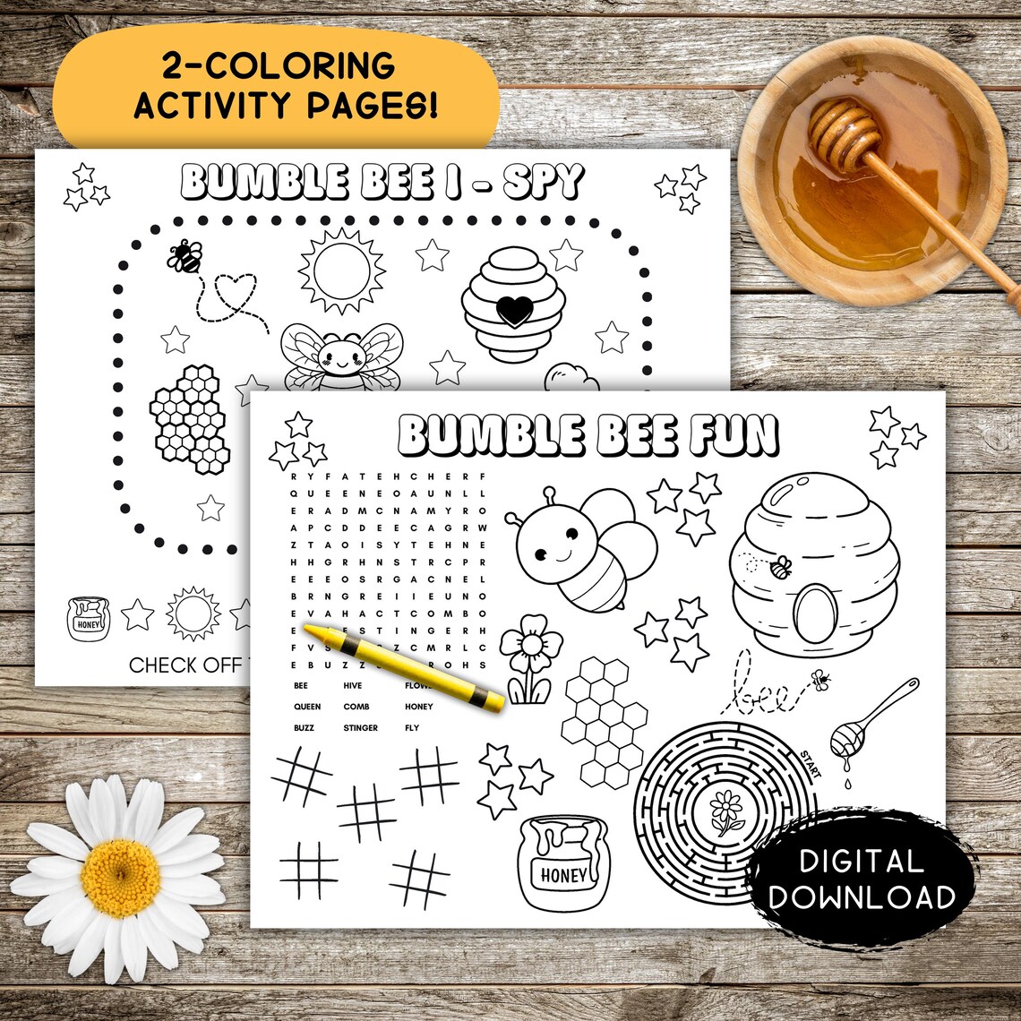 Bumble Bee Coloring Sheet, Birthday Party Activity Favor, Kids ...