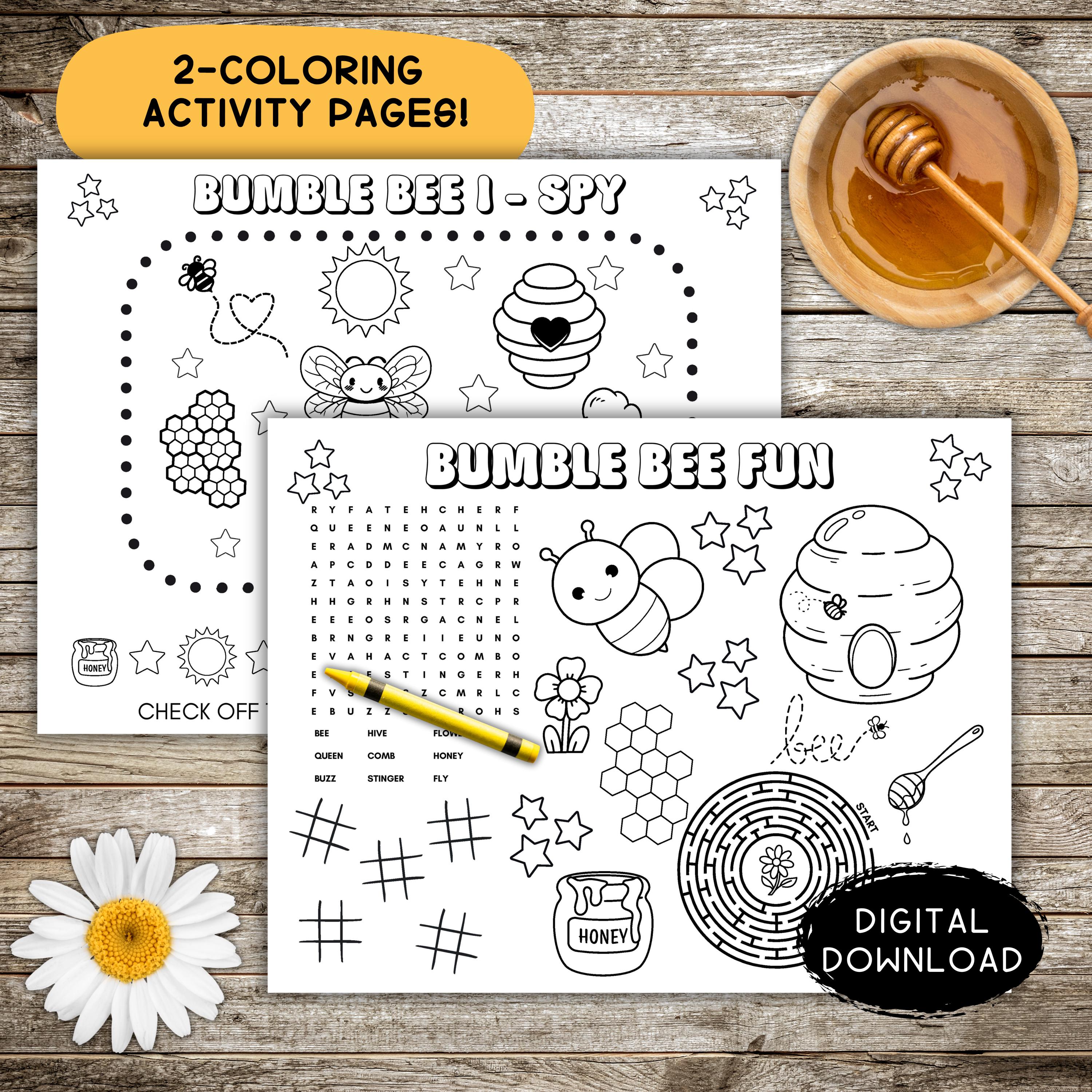 Bumble Bee Coloring Sheet, Birthday Party Activity Favor, Kids ...