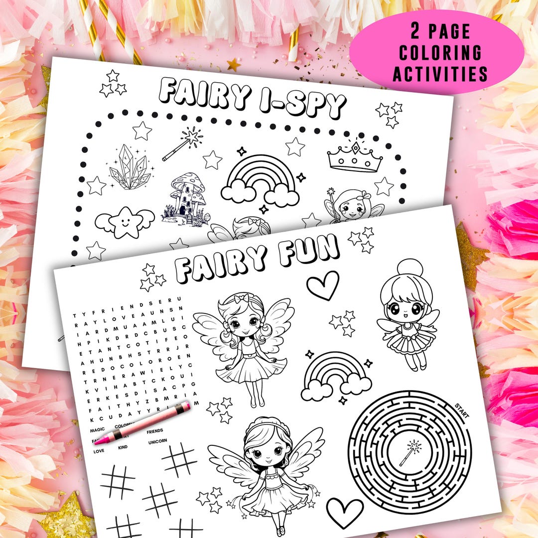 Fairy Coloring Pages, Girl Birthday Activity Sheet, Kids Party Favor ...