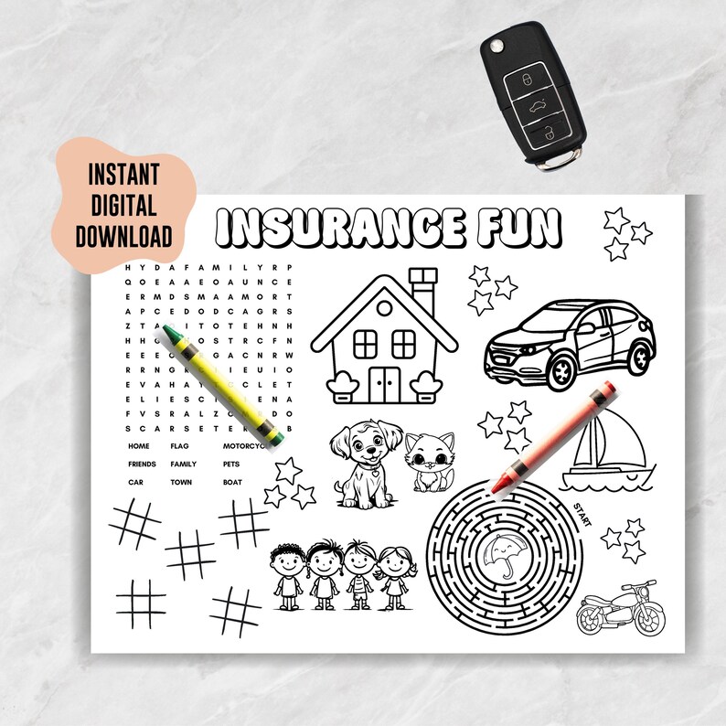 Insurance Agent Activity Sheet, Kids Waiting Room Digital Download ...