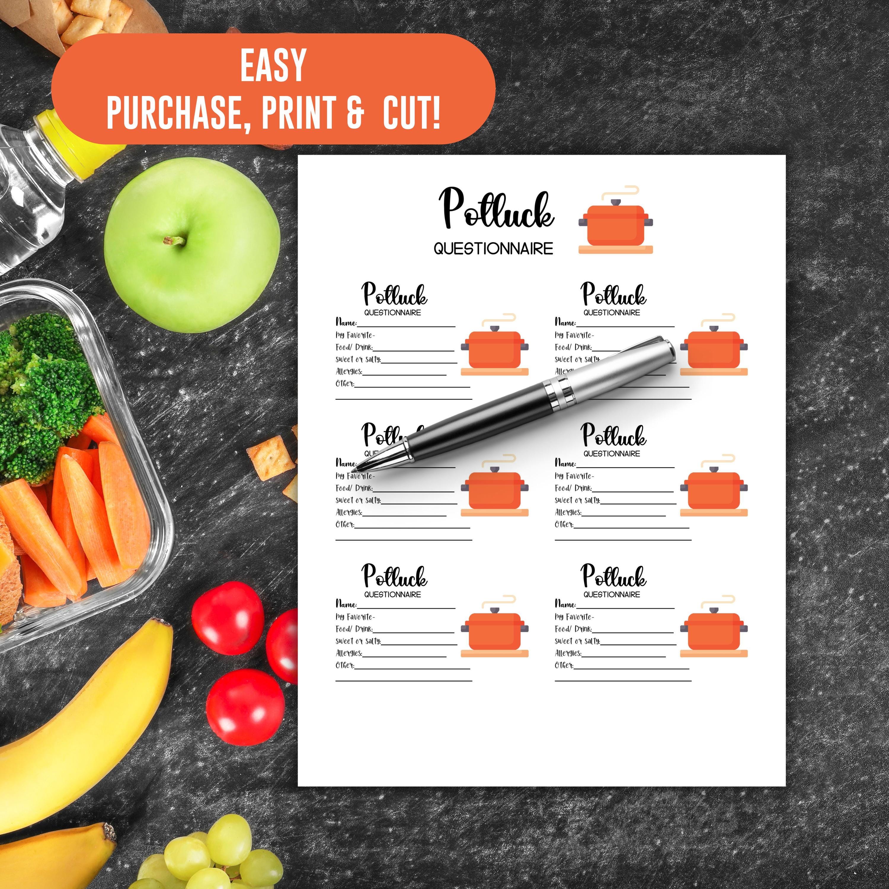 Potluck Signup Sheet & Questionnaire Card, Office Party Digital ...