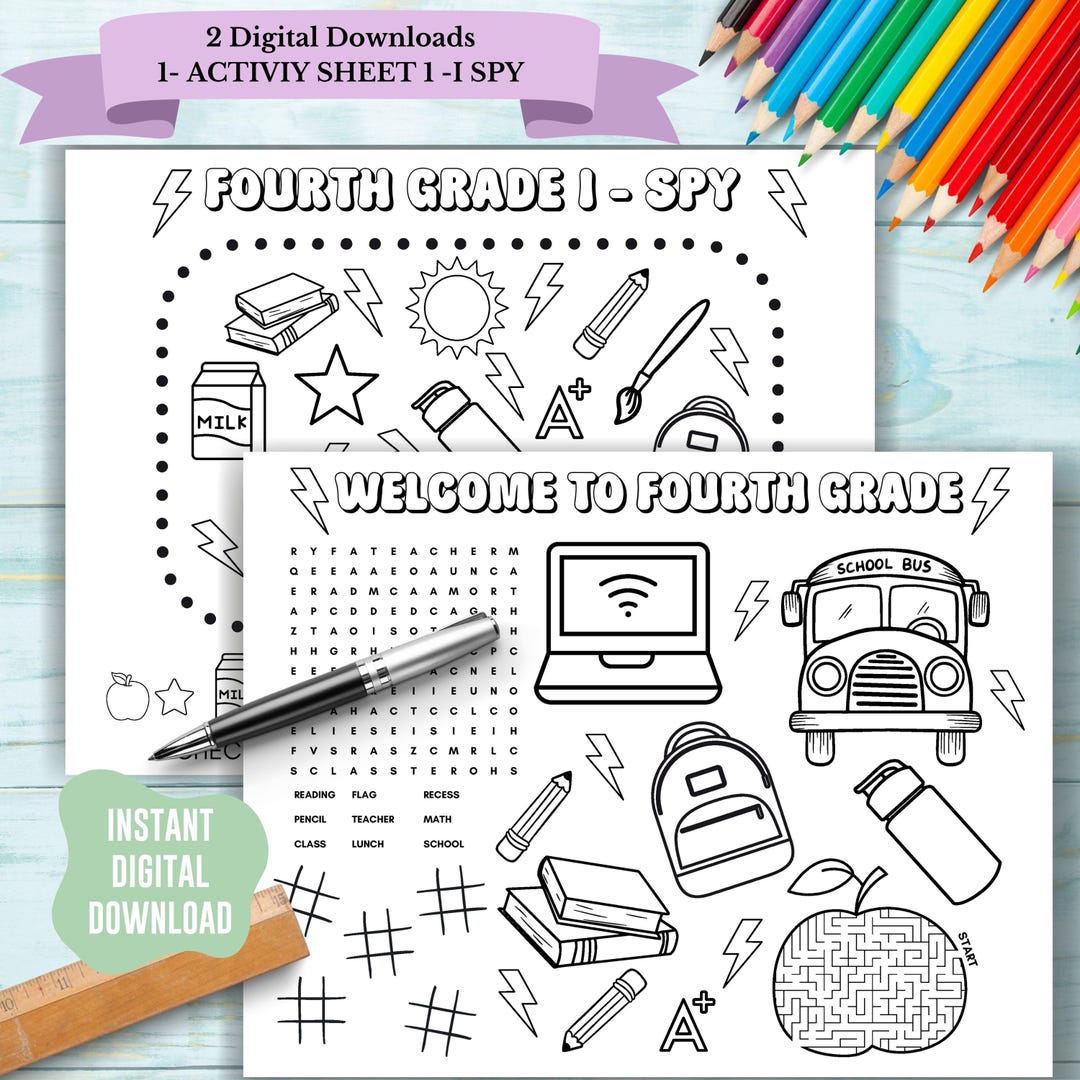 2- Fun Fourth Grade Coloring Activity Sheets, Printable Welcome Game ...