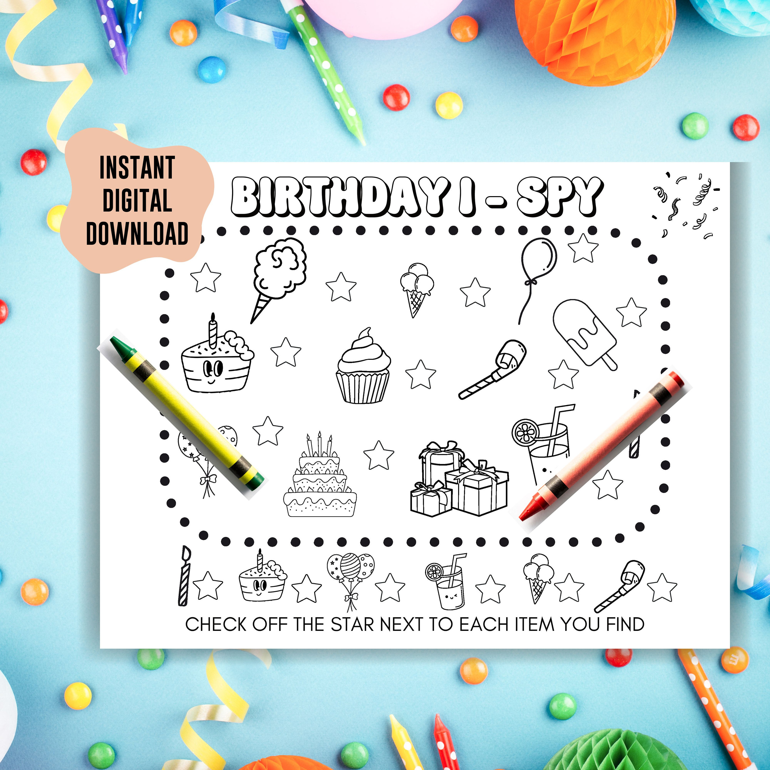 Birthday Coloring Activity Sheets: Kids Games Bundle (digital Download ...