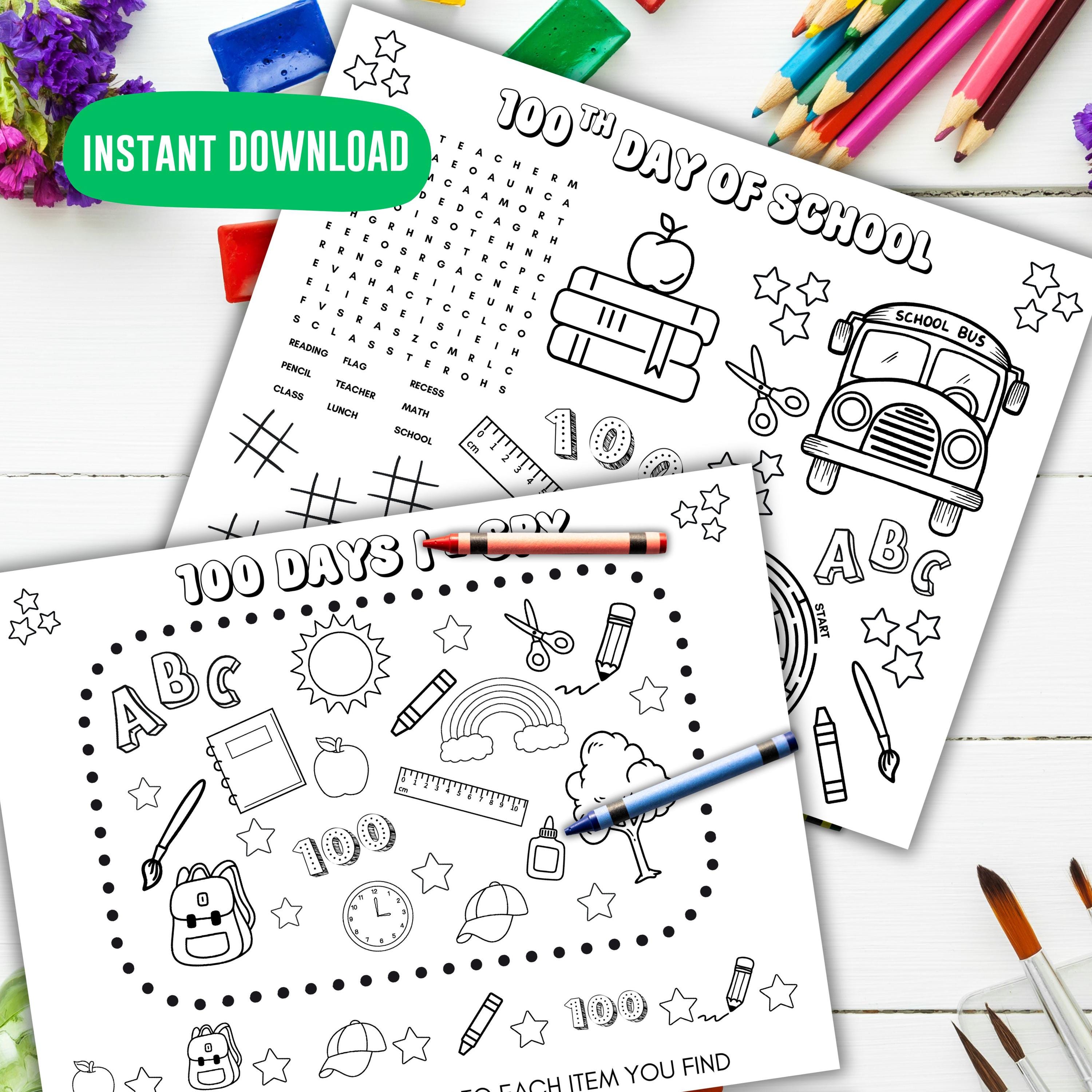 100th Day of School Printable Coloring Activity Bundle, Kid Class ...