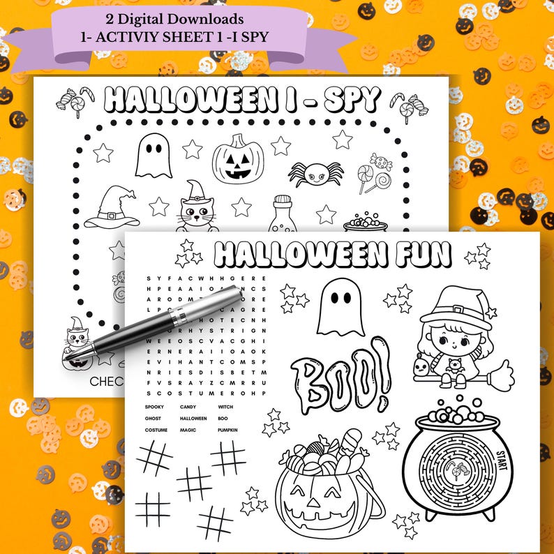 2 Easy Halloween Kid Coloring Sheet, Digital Download Fall Candy ...