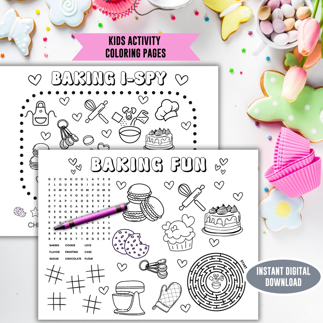 Baking Coloring Placemat Sheet, Bake Sale Kid Coloring Activity, Party ...