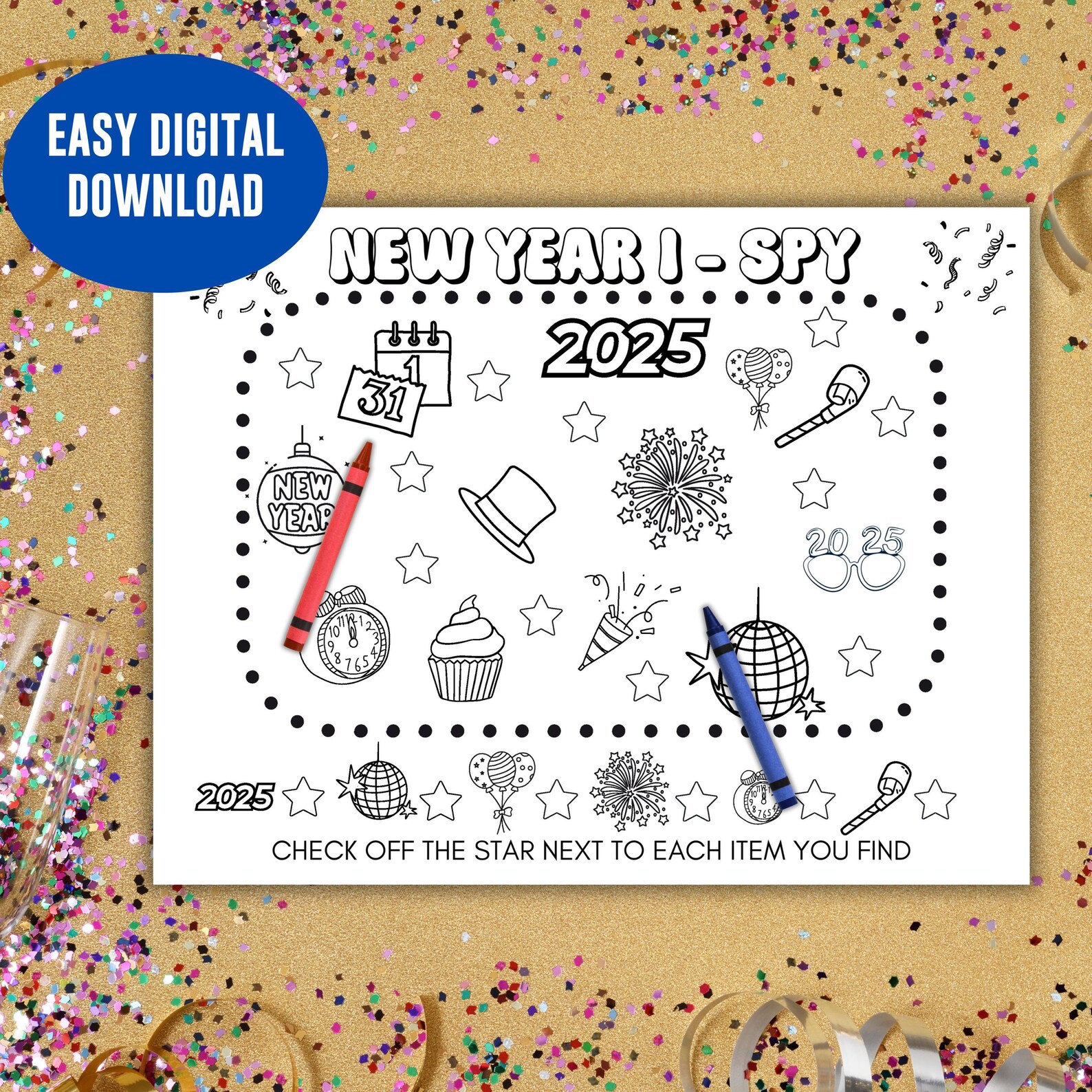 New Years Eve Coloring Game Bundle, Kid Digital Holiday Party Activity ...