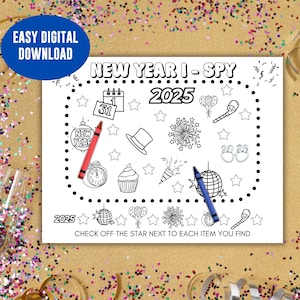 New Years Eve Coloring Game Bundle, Kid Digital Holiday Party Activity ...
