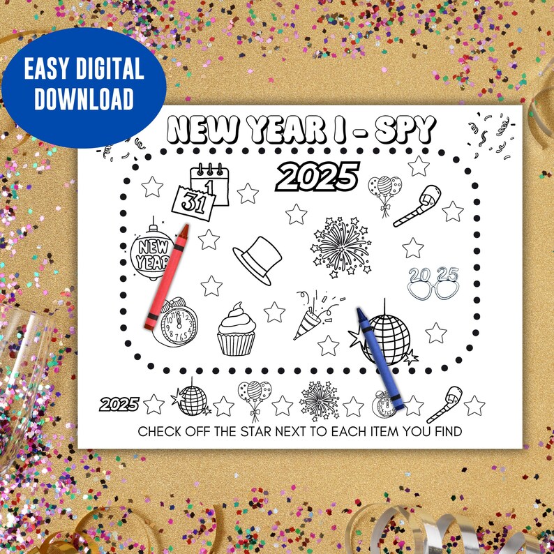 New Years Eve Coloring Game Bundle, Kid Digital Holiday Party Activity ...