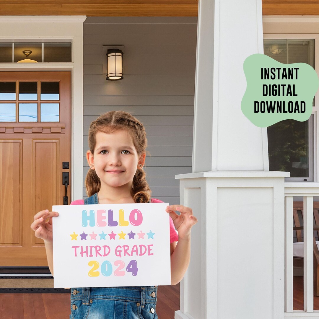 Digital First Day of 3rd Grade 2024 Photo Sign, Hello Third Grade ...