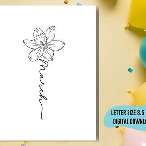 March Birth Flower PRINTABLE Digital Wall Art, Line Art Daffodil ...