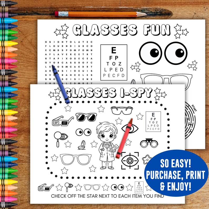 Eyeglasses Activity Sheet, Optometrist Office Digital Game, Eye Doctors ...