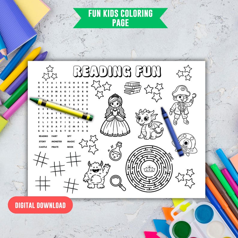 Reading Kid Coloring Sheet, Digital Download Book Fair Activity, School ...