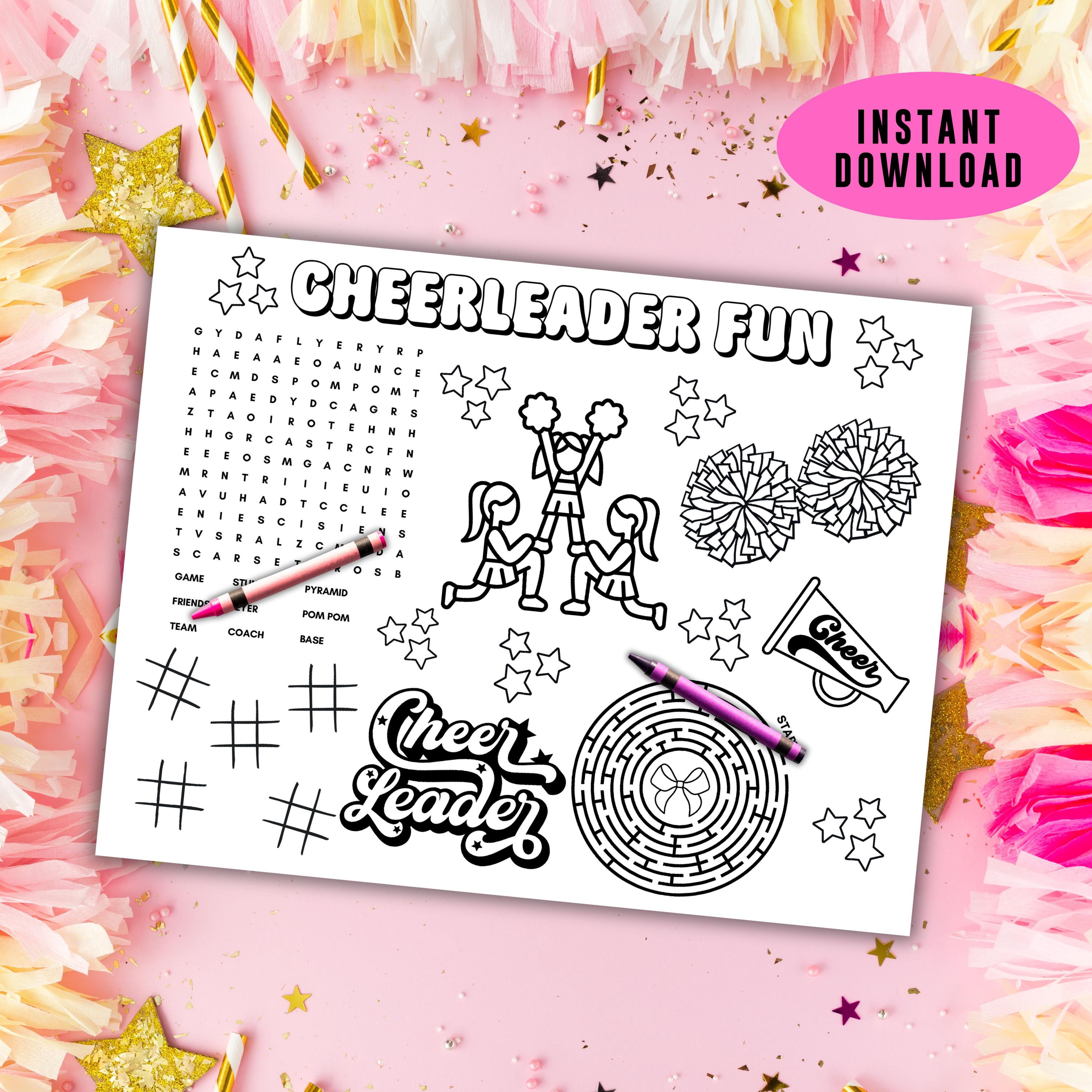 Cheerleader Coloring Activity Page Bundle, Comp All Star Team Bonding ...