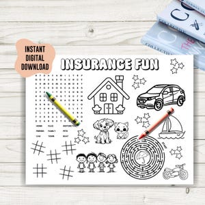 Insurance Agent Activity Sheet, Kids Waiting Room Digital Download ...