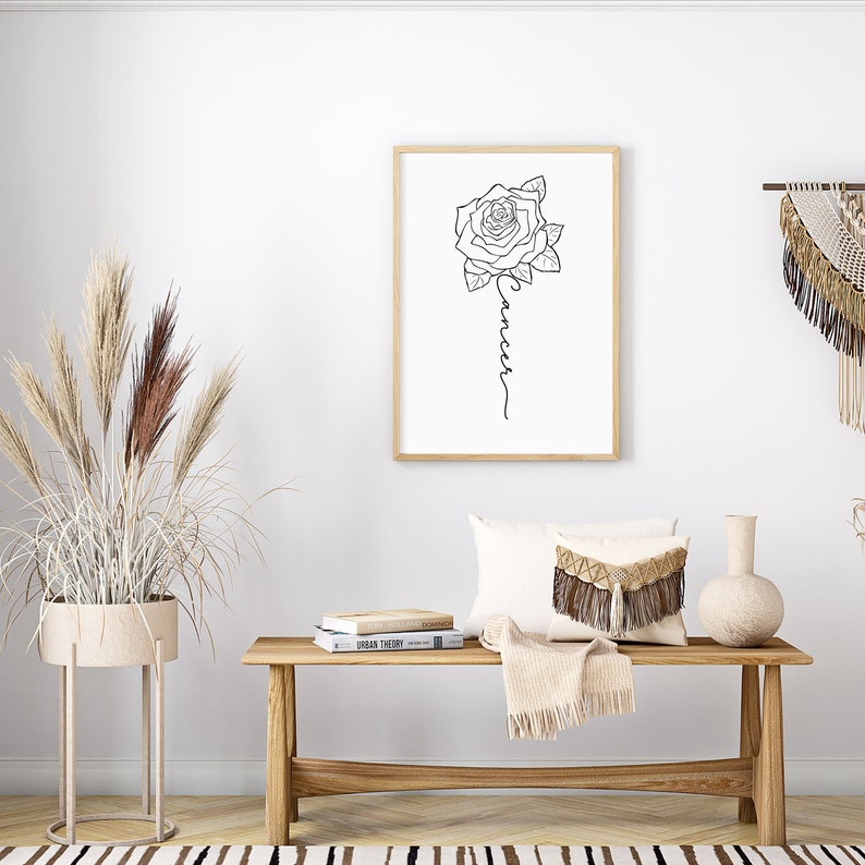 Rose Zodiac Cancer June Birth Flower Poster, PRINTABLE Digital Wall Art ...