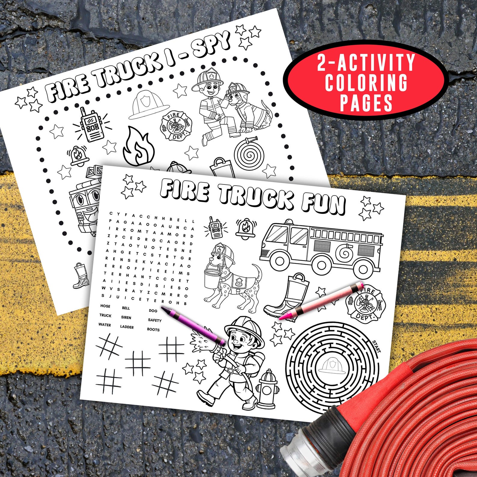 Fire Truck Kid Coloring Sheet, Printable Fire Fighter Academy Activity ...