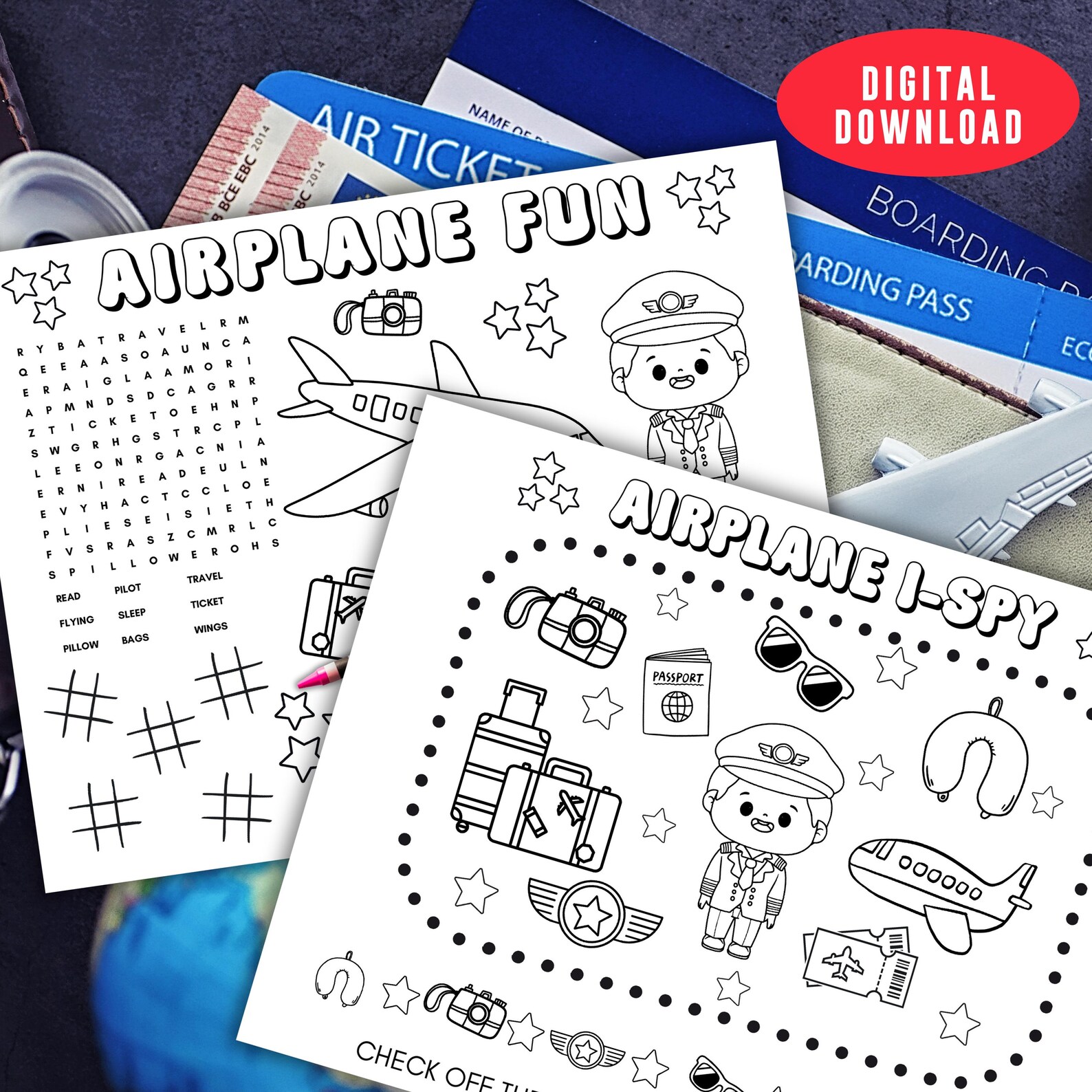 Airplane Kids Coloring Sheet, Printable Airport Vacation Activity Page ...