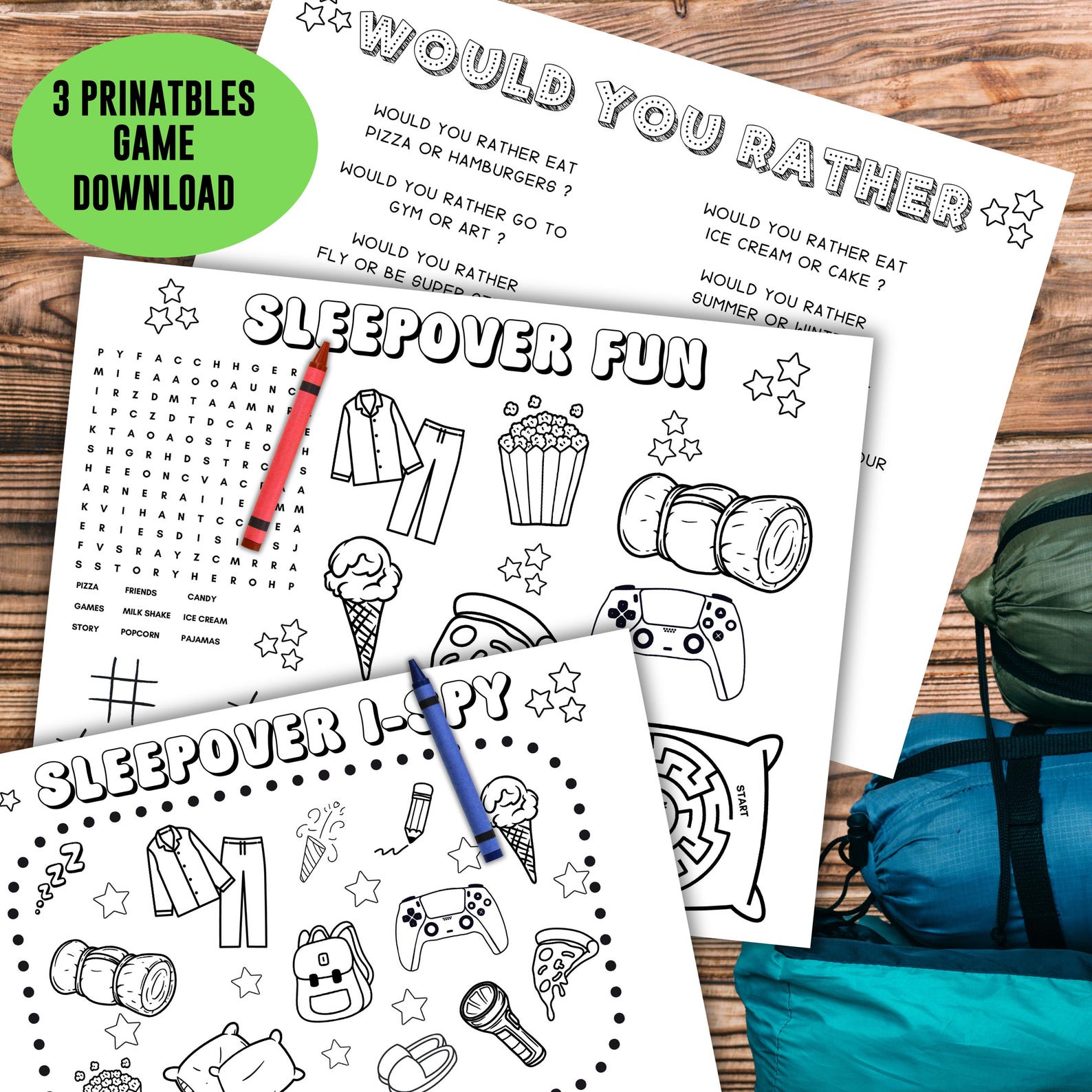 Boys Sleepover Activity Sheet, Printable Tac Toe Maze Games, Video Game ...