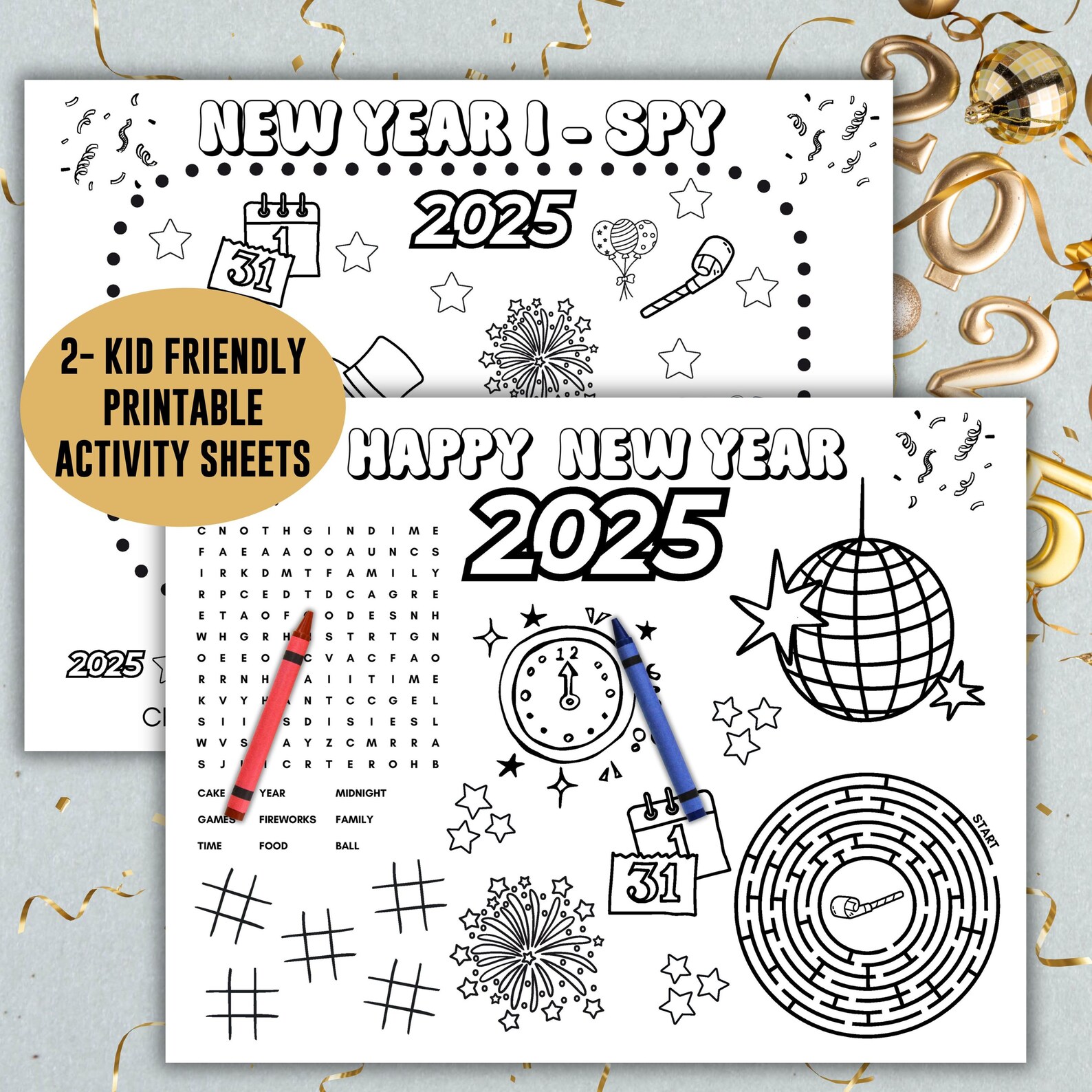 New Years Eve Coloring Game Bundle, Kid Digital Holiday Party Activity ...