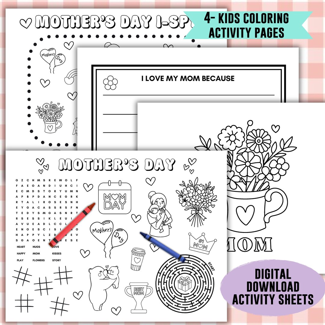 Mother's Day Activity Coloring Page, Mom Breakfast Brunch Placemat ...
