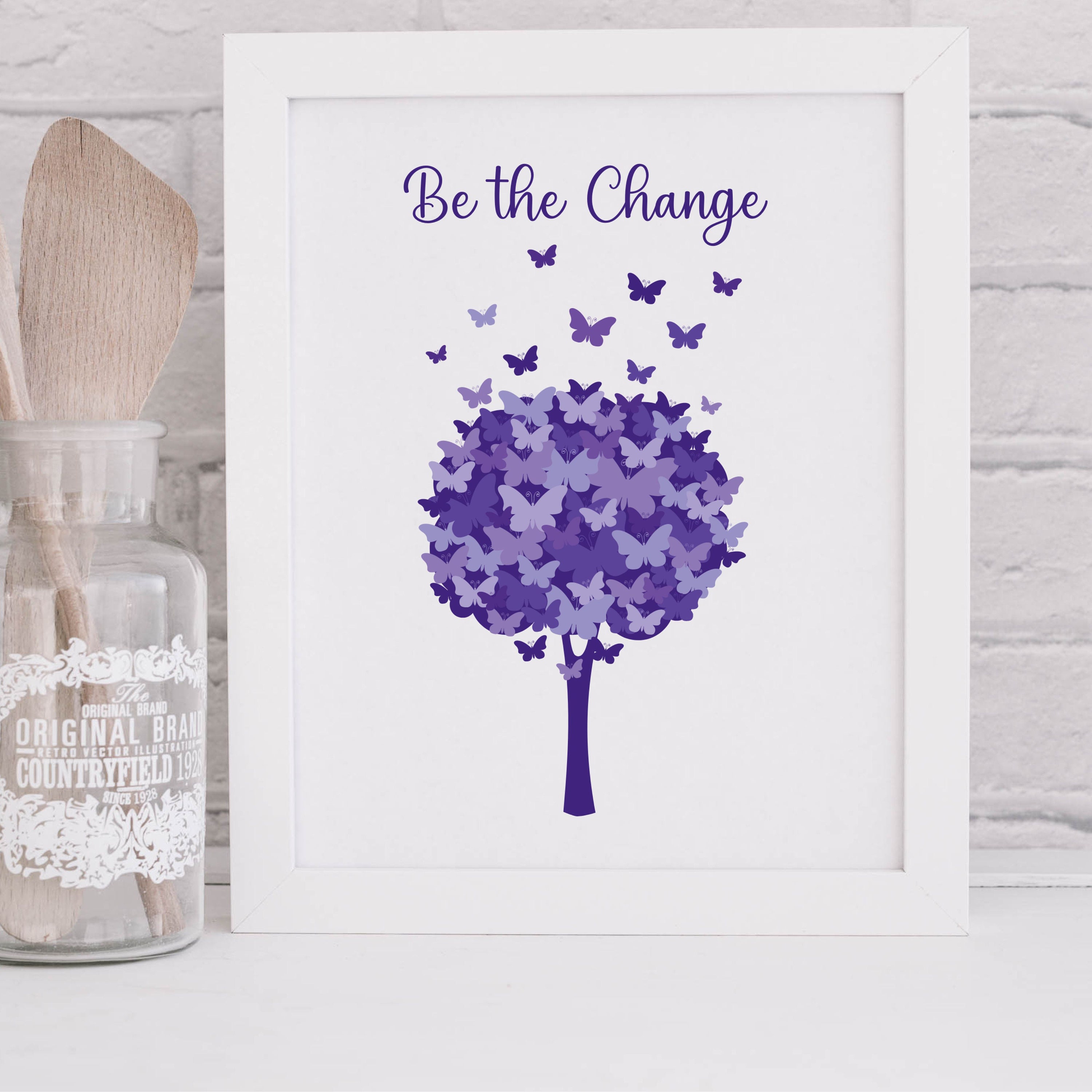Be the Change Purple Butterfly Classroom Poster Motivational PRINTABLE ...