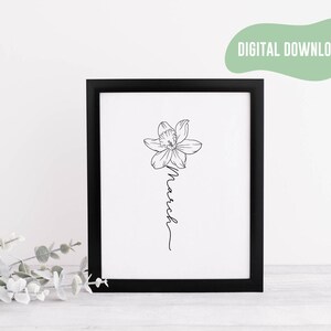 March Birth Flower PRINTABLE Digital Wall Art, Line Art Daffodil ...