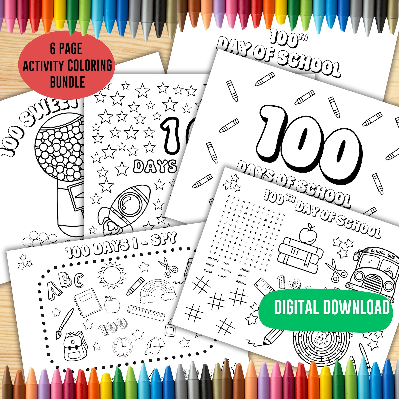 100th Day of School Printable Coloring Activity Bundle, Kid Class ...