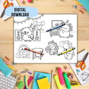 Kawaii Animal & Friends Coloring Pages Bundle, Printable Smiling Pet ...