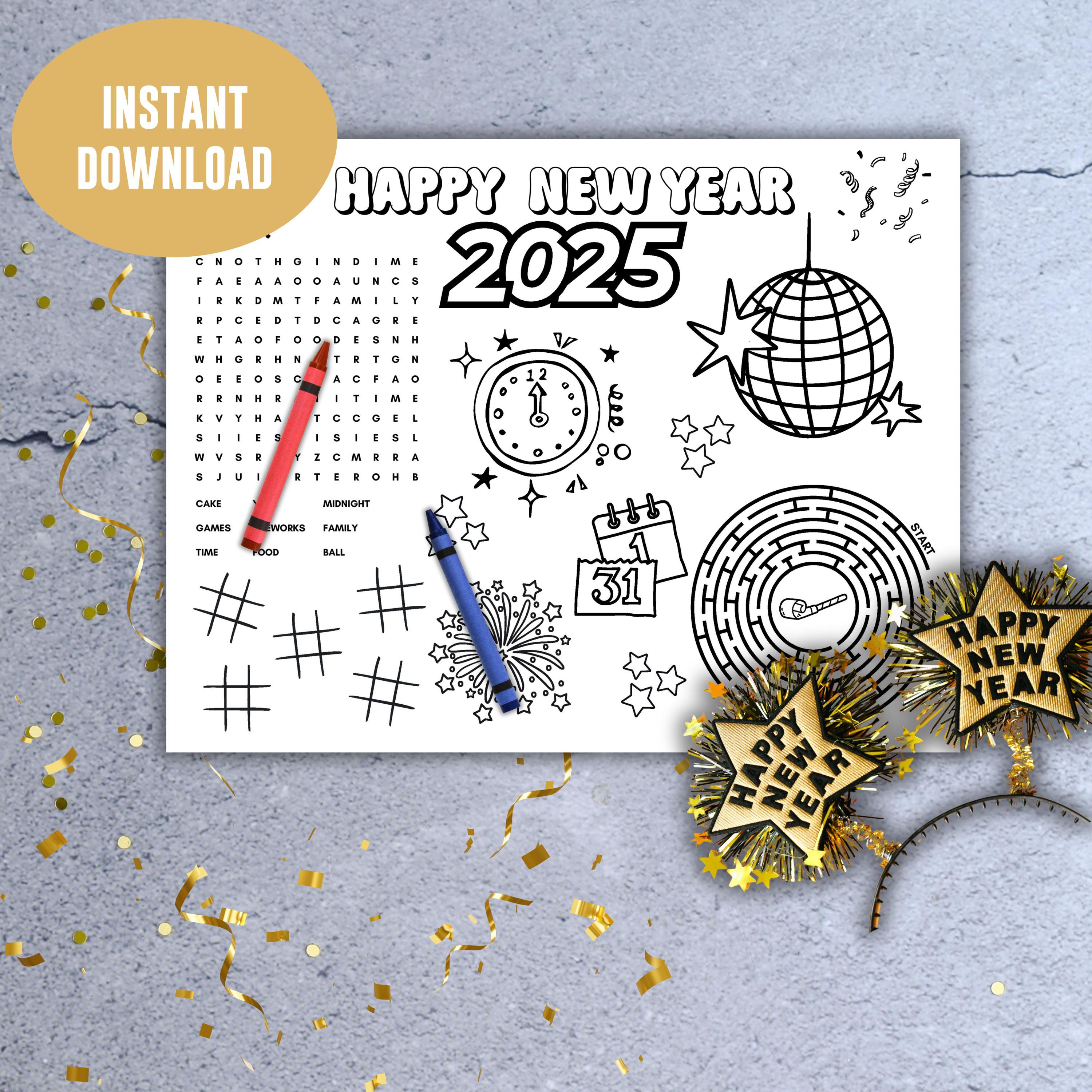 New Years Eve Coloring Game Bundle, Kid Digital Holiday Party Activity ...