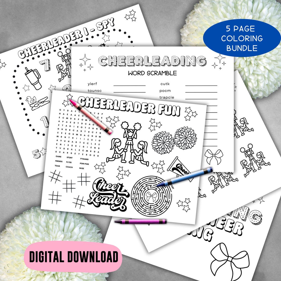 Cheerleader Coloring Page Bundle, Comp Team Reveal Building Printable ...