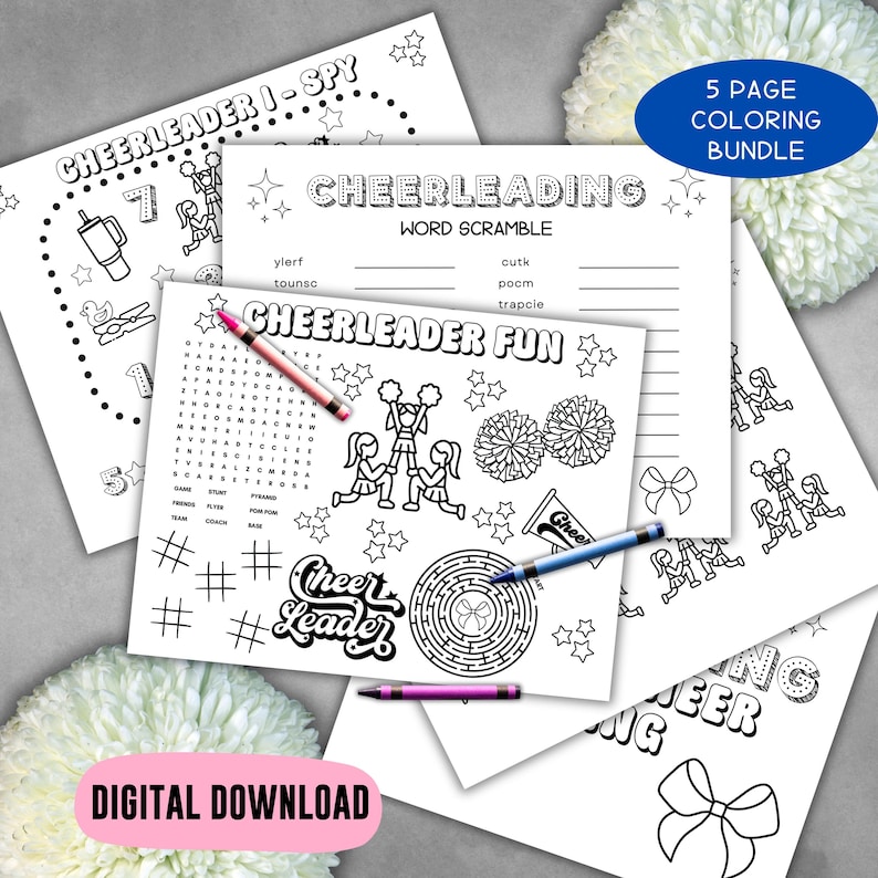 Cheerleader Coloring Page Bundle, Comp Team Reveal Building Printable ...