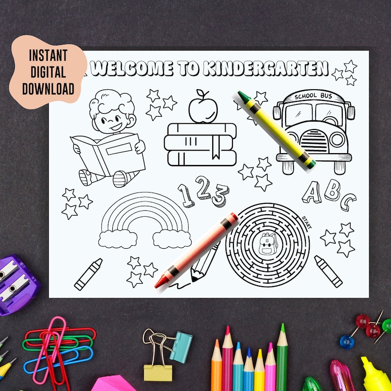 2- Easy Kindergarten Coloring Activity Sheets, Printable Welcome Game ...