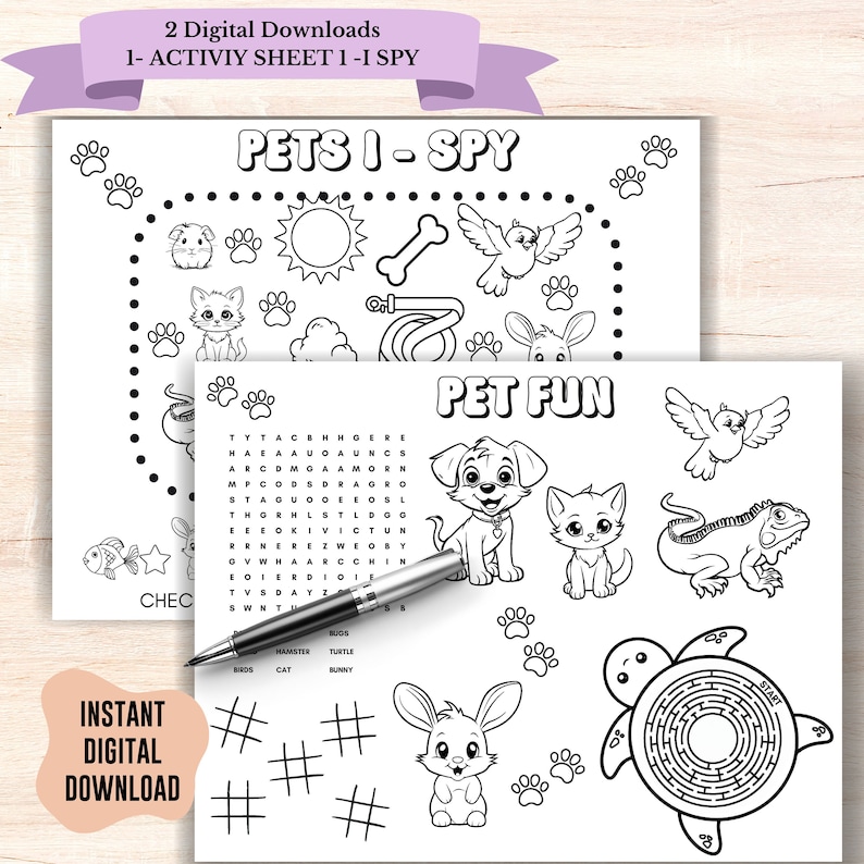 Easy Pets Digital Coloring Activity Sheets, Vet Office Printable Animal ...