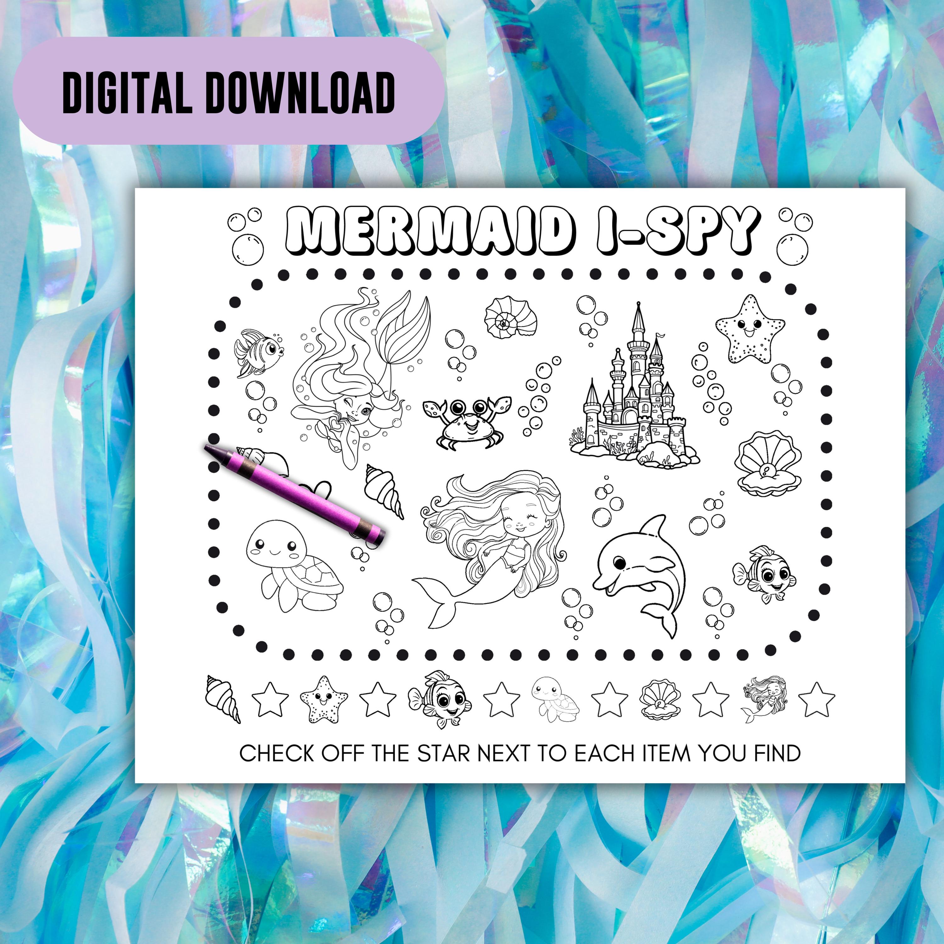Mermaid Coloring Pages, Girl Birthday Activity Sheet, Kid Party Favor ...