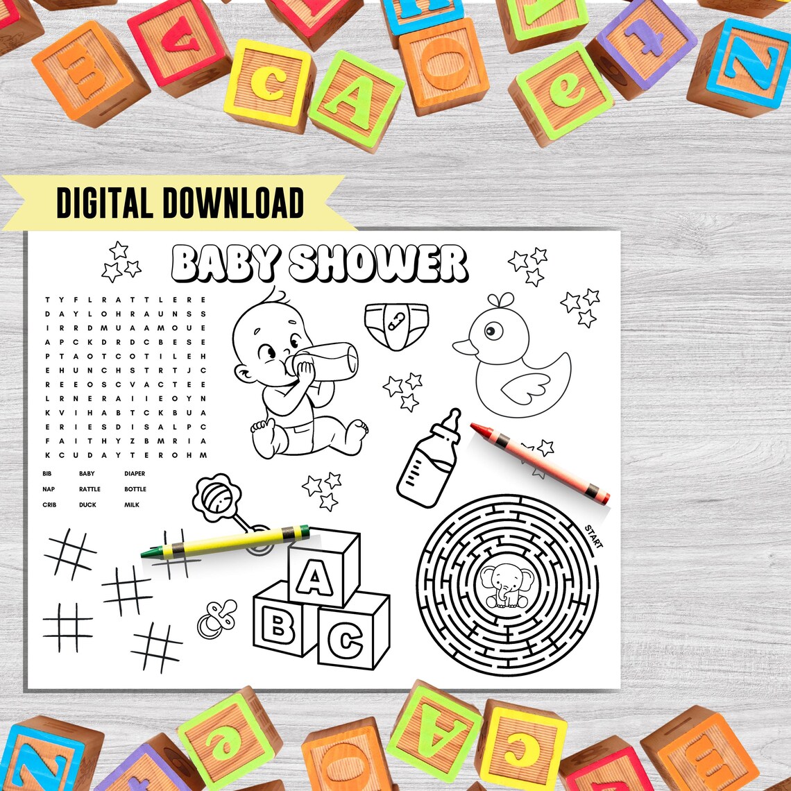 Digital Baby Shower Kid Activity Sheet, Printable Children Download ...