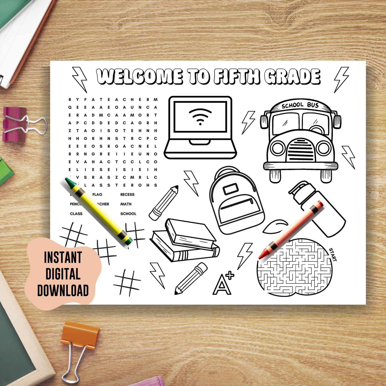 Fifth Grade Coloring Activity Sheets, Printable Welcome Game, Kids 5th ...