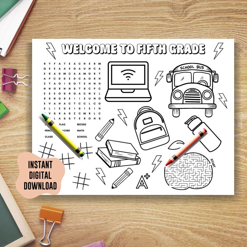 Fifth Grade Coloring Activity Sheets, Printable Welcome Game, Kids 5th ...