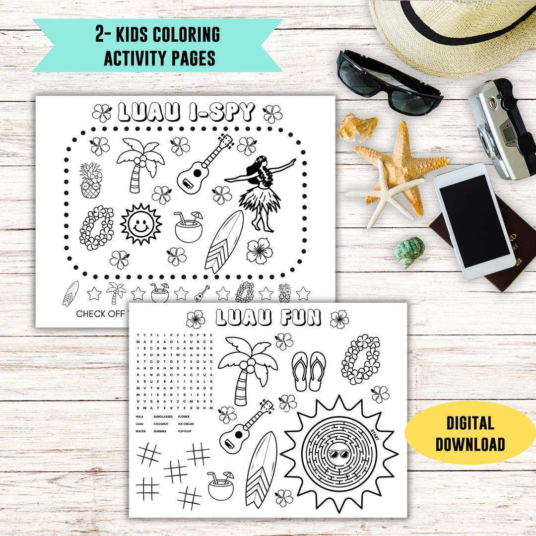 LUAU Coloring Activity Sheet, Printable End of School Year Kid Game ...