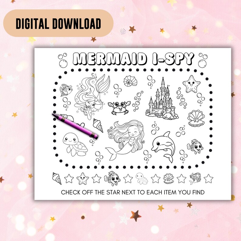 Mermaid Coloring Pages, Girl Birthday Activity Sheet, Kid Party Favor ...
