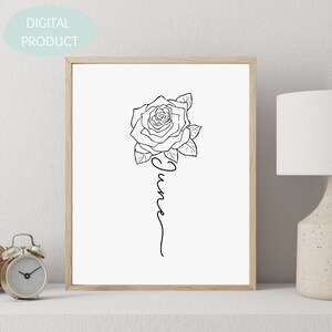 Rose June Birth Flower PRINTABLE Digital Wall Art Minimalist June ...
