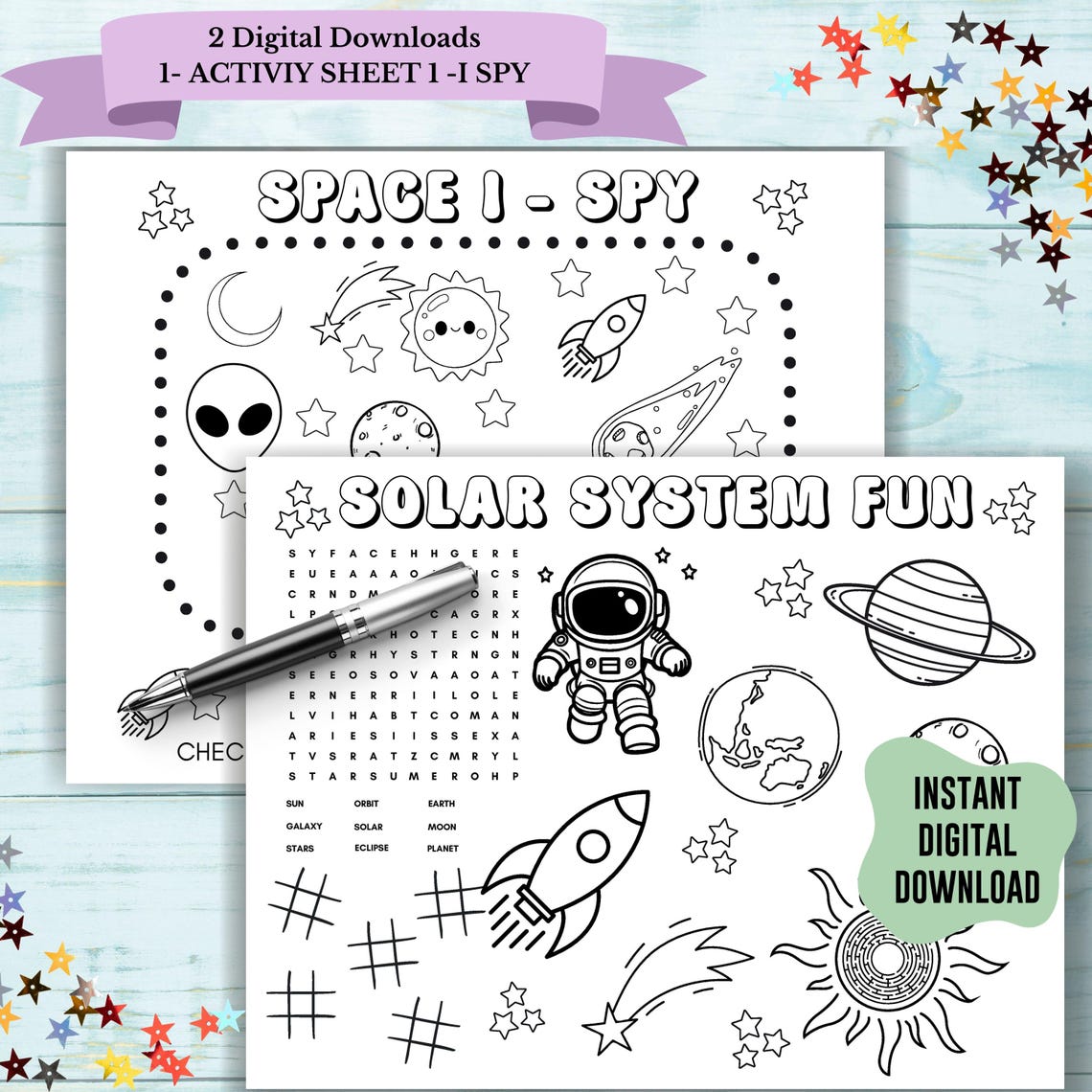 Solar System Kid Coloring Sheet, Digital Birthday Outer Space Activity ...