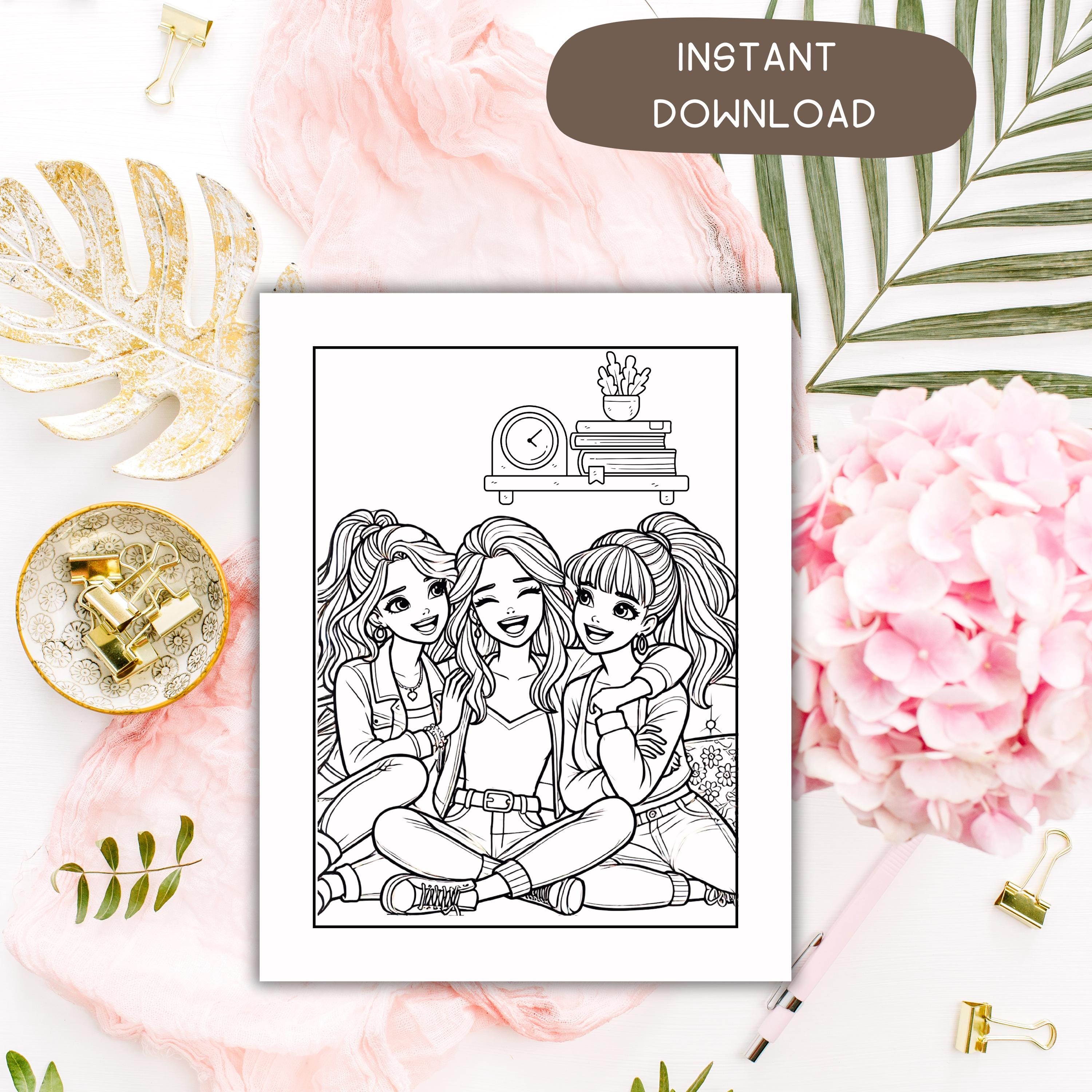 Best Friends Coloring Page Gift, Adult Color Sheet, Printable BFF ...
