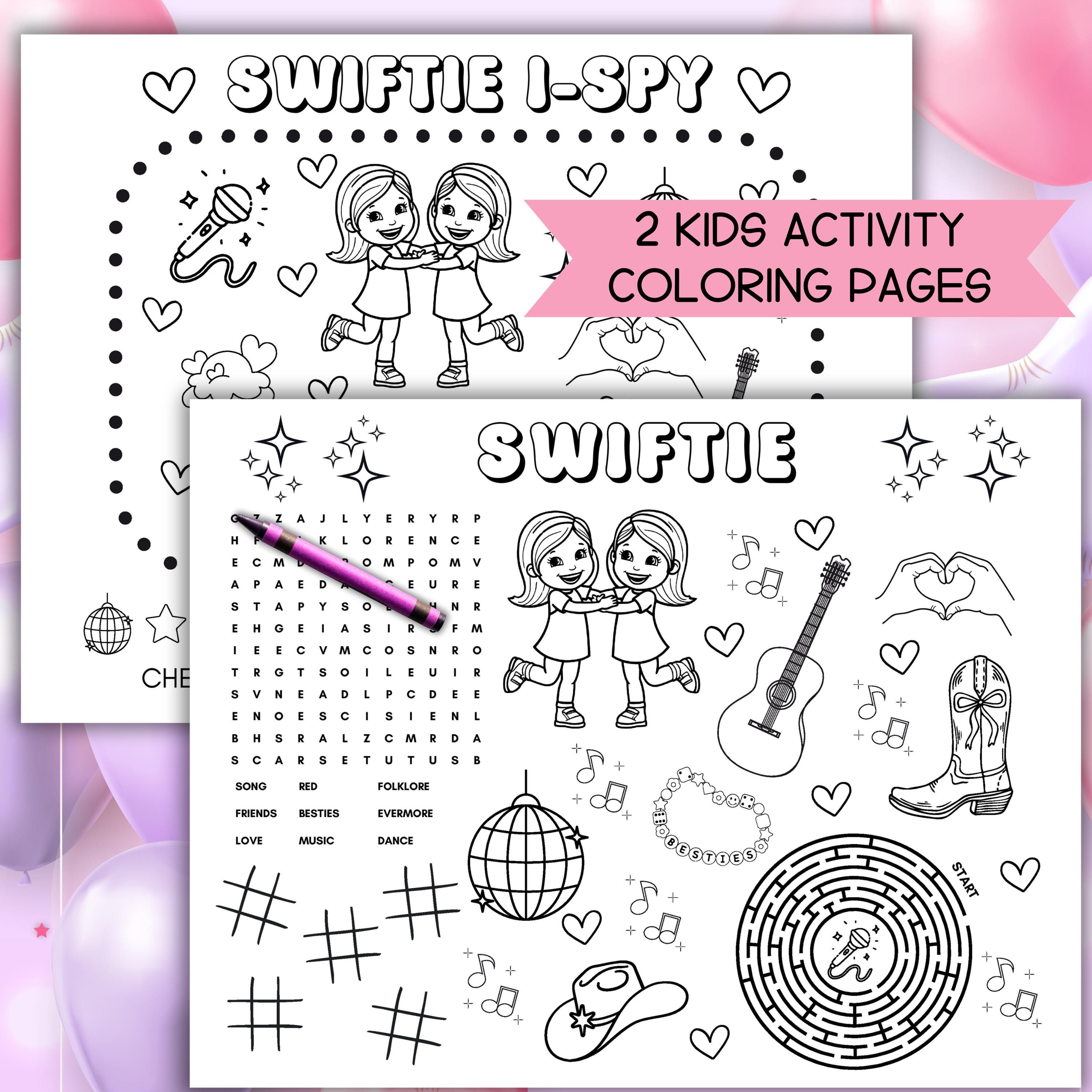 Swiftie Activity Coloring Page, Printable Taylor Party Game, Swift Even ...